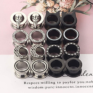 TIANCI FBYJS 8 Pairs Surigcal Stainless Steel Ear Gauges Black Plug Tunnels for Men Women Screw Hollow Earrings Gauges For Ear 00g 2g 0g -5/8'' inch Piercings Stretcher Set