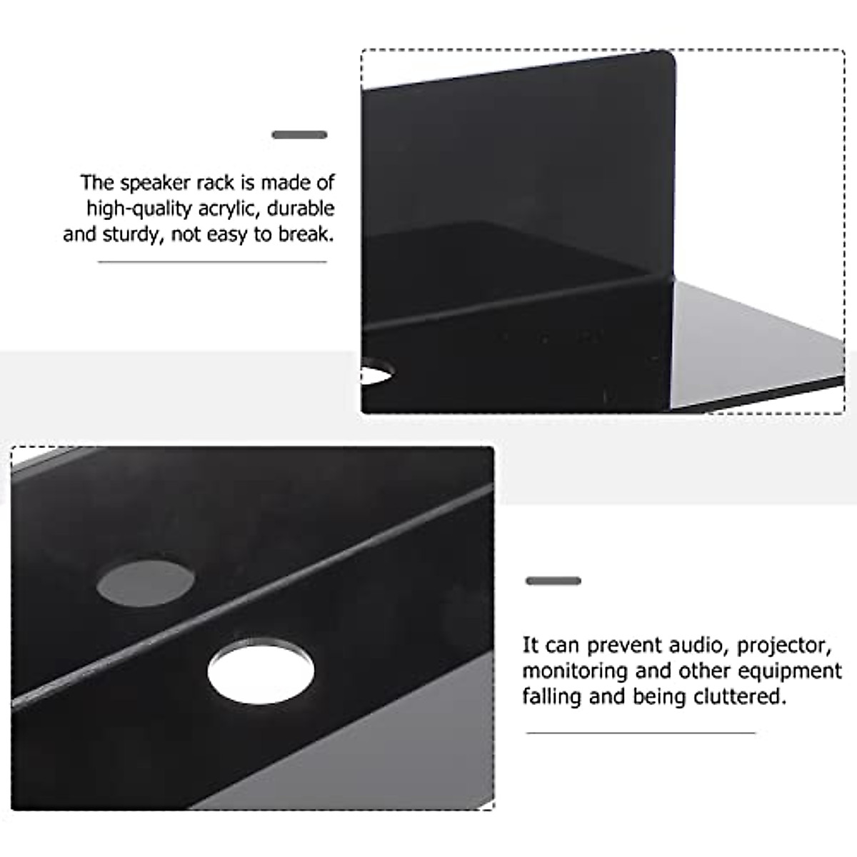 Scicalife Black Metal Bookshelf 2pcs Wall Shelf Speaker Shelf Acrylic Small Wall Shelf Speaker Mount Speaker Stand for Webcam Mesh WiFi Mesh Router Toy Plants Display Black Speakers Stands