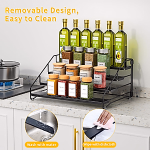 RCHYFEED Spice Rack Organizer for Cabinet Pantry,4 Tier Countertop Spice Rack,Step Spice Organization Easy Visibility,Tierd Depth Expandable Seasoning Shelf for Cabinet Organizer (Black, 1Pack)