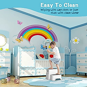 Step Stools for Kids, 2 Step Stool with Anti-Slip Surface and Rubber Bottom, Toddler Step Stool Poop Stool for Toilet Potty Training, Bathroom, Kitchen (Include 2 Ducks) Gray