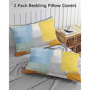 Edwiinsa Blue Yellow Pillow Covers King Standard Set of 2 20x36 Bed Pillow, Orange Oil Painting Modern Abstract Geometric Plush Soft Comfort for Hair/Skin Cooling Pillowcases with Envelop Closure