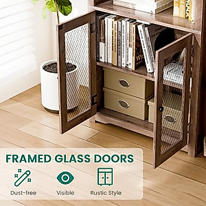 Naice Bookshelf 70" Tall Bookcase, 5 Shelf Book Shelf with Glass Doors Adjustable Display Storage Shelves Wood Large Bookshelf Furniture for Bedroom Home Office Living Room