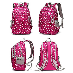BLUEFAIRY Girls Backpack Kids Elementary School Bags Child Bookbags Waterproof Lightweight Travel Sturdy Durable Gift Mochila Para 5.6.7.8.9.10 Niñas（Rose Red）