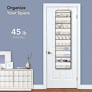 AINCE Over Door | Wall Mount Hanging Organizer Mesh Clear Window 5 Large Pockets Storage For Nursery | Pantry | Shoes | Toys | Kitchen (Beige)