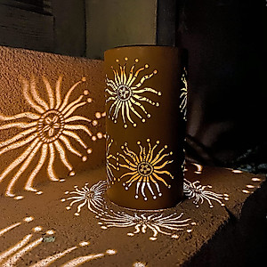 pearlstar Outdoor Solar Table Lamp 2pack Metal Sunflower Shape Solar Lantern Lights, Retro Orange Finish, Outside Decor for Patio Garden Yard Pathway Tabletop Waterproof(Sunflower)