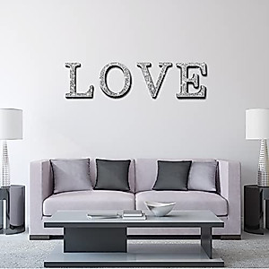 4 Pcs Independent Crystal Letters Crushed Diamond Decor Silver Wall Decor Mirrored Glam Decor Bling Home Love Sign for Mantel Desk (Love Style)