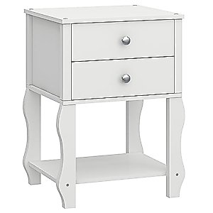 White Nightstand with 2 Drawers,Mid-Century Modern Wooden End Table for Small Bedroom,Dormitory,11.81" D x 15.35" W x 21.85" H XXCTG03W