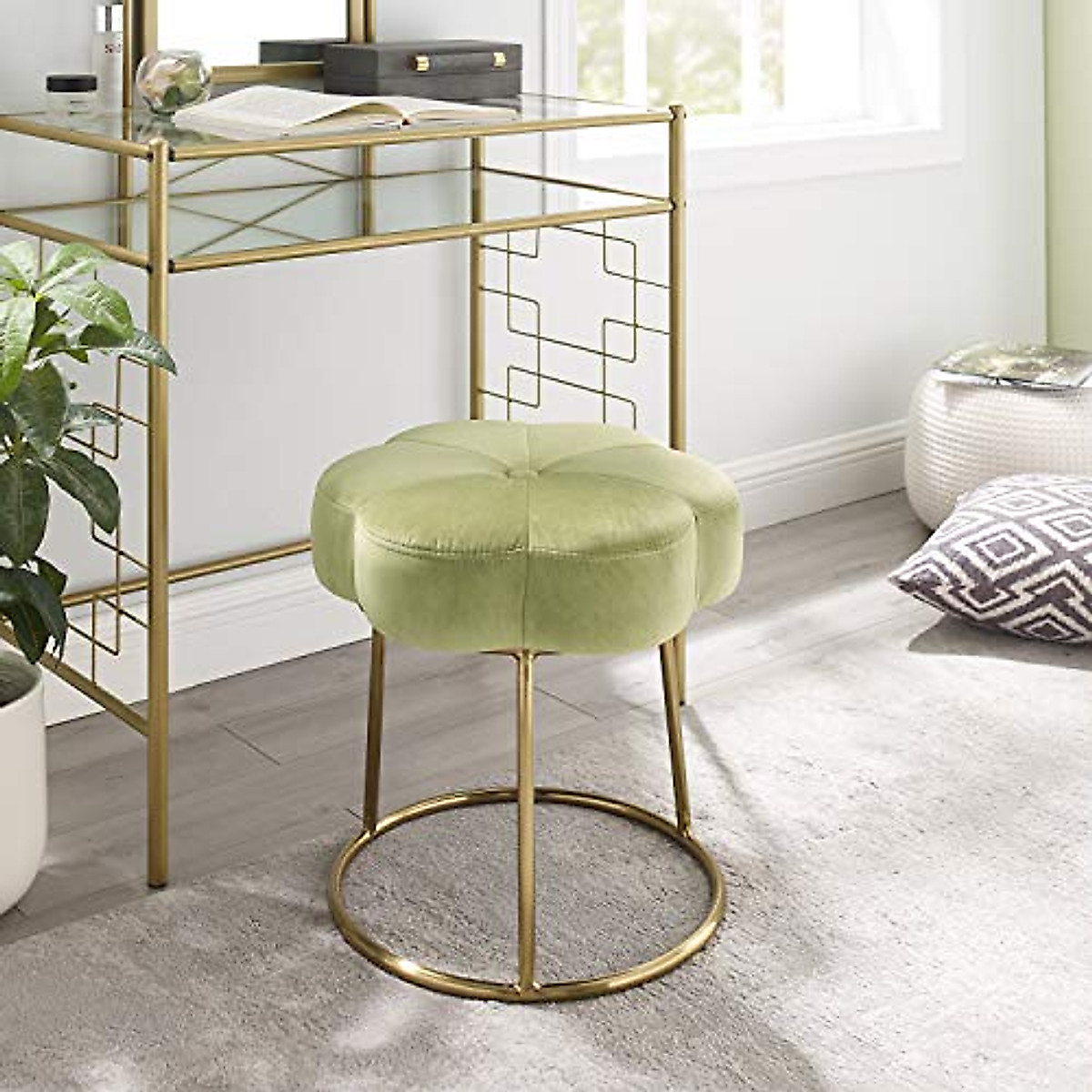 Linon Light Green and Gold Vanity and Accent Talulah Stool