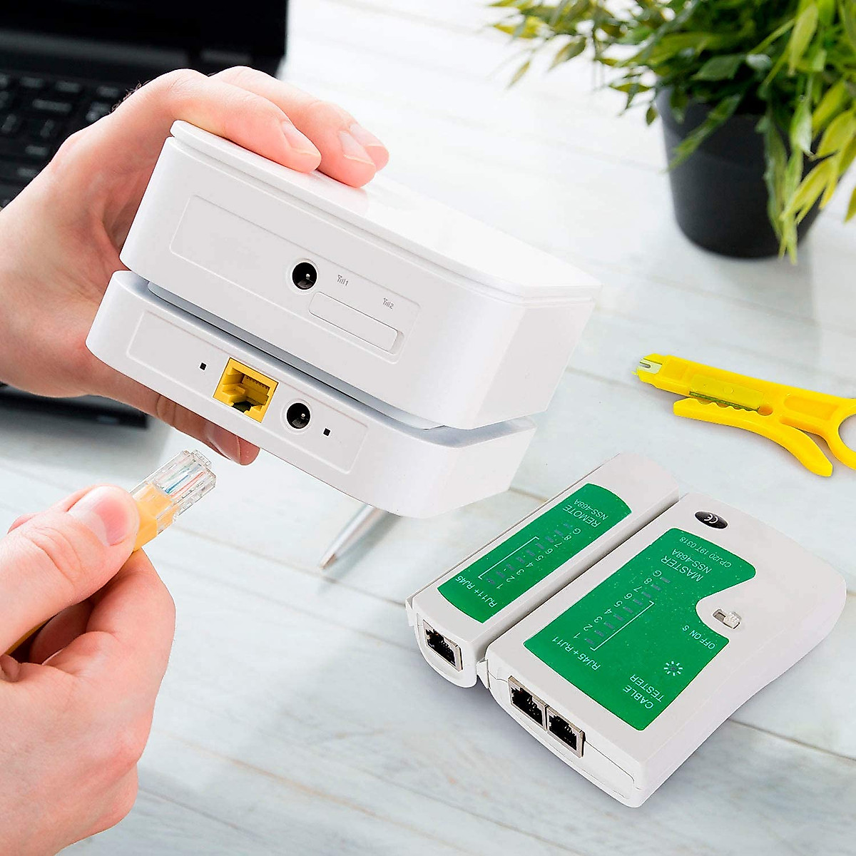 SGILE 9-in-1 Portable Crimping Tool Kit, 8P8C 6P6C 4P4C Connectors, RJ11/RJ12/RJ45 Cat5 Cat5e Network/Phone Cable Tester, Black