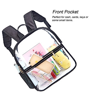 Vikcnitor Clear Mini Backpack Stadium Approved, Heavy Duty Waterproof Clear Bookbag for Concerts, Work, Sport Events-Black