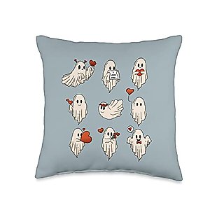 Happy Valentine's Day Tees and Valentine Gifts Ghost, Spooky Valentine's Day Throw Pillow, 16x16, Multicolor
