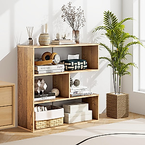 Tangkula 3 Cubes Bookcase, Irregular Open Bookcase, Freestanding Bookshelf Combination, Anti-Tipping Device, Home Display Storage Shelf for Living Room Study (Natural, 3-Cube, Concave)