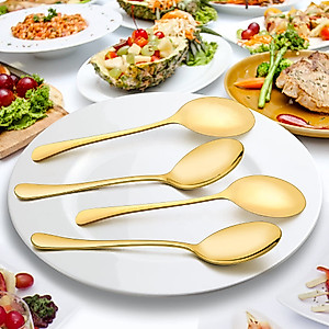 LIANYU Gold Serving Spoons Set of 6, 9.8 Inch Stainless Steel Large Dinner Buffet Catering Banquet Serving Spoons, Mirror Finish, Dishwasher Safe