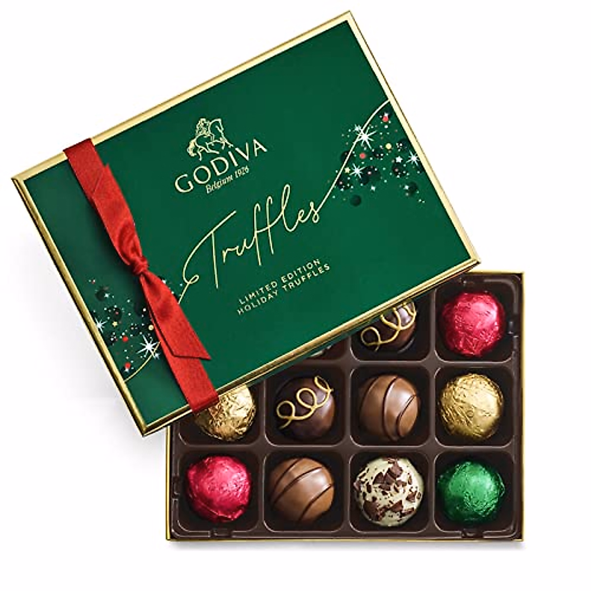 Godiva Chocolatier Holiday Truffle Flight - 12 Piece Limited Edition Assorted Gift Box – Gourmet Dark, Milk and White Chocolate Truffles for Chocolate Lovers