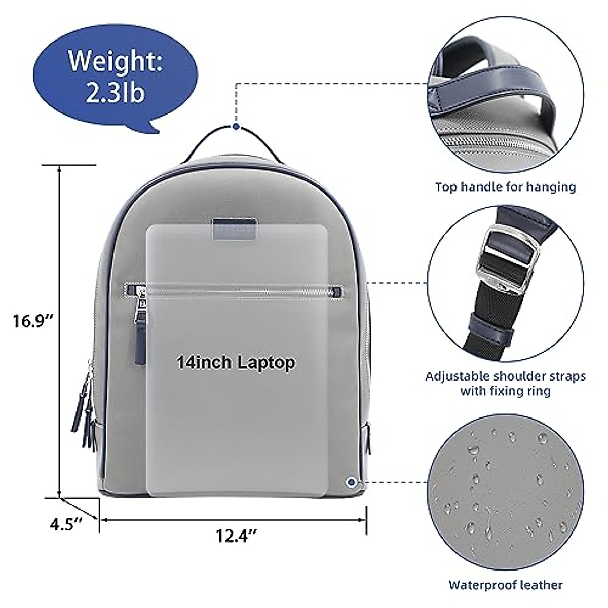 LAPOLAR Laptop Backpack, 15.6 inch Business Travel Backpack for Men Women, Professional Computer Bag Work Casual Backpack (Grey)
