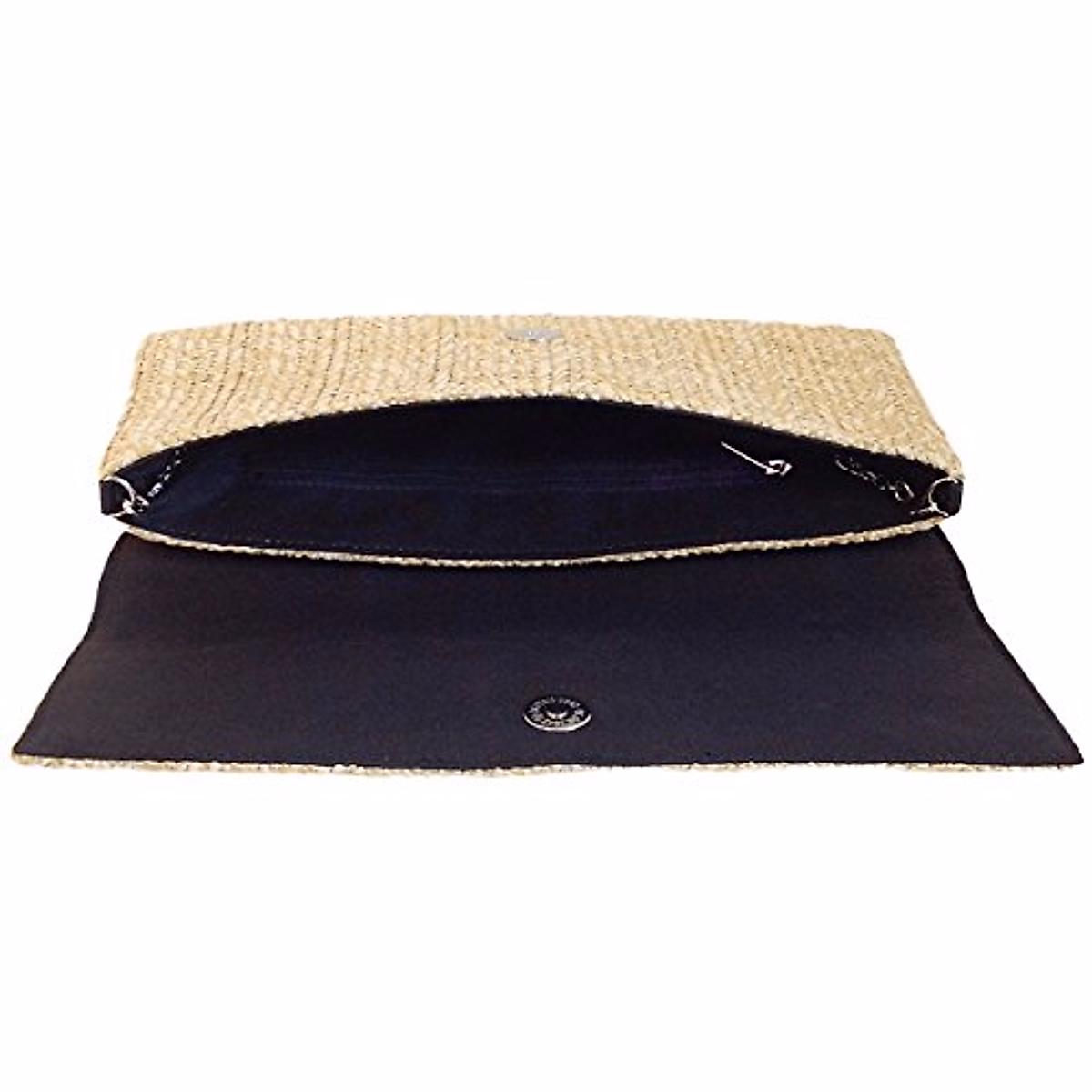 JNB Natural Straw Flat Clutch, Natural Medium