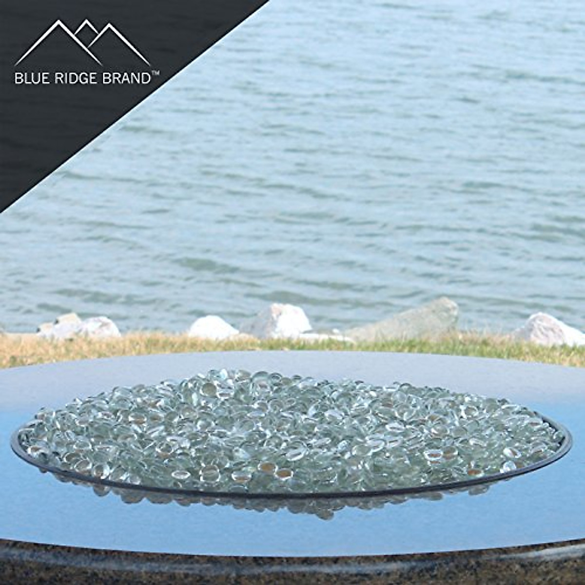 Blue Ridge Brand Reflective Fire Pit Glass Beads - Professional Grade Fire Glass for Fire Pit - 3/4" Firepit Glass Rock - Glass Stones - Gas & Propane Fireplace Glass (10 Pound, Clear)