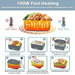 PHIWILLS 100W Electric Lunch Box, 1.8L Container with PP Lid, 12V/24V/110V Food Warmer Heater for Car/Truck/Work, Heated Lunchbox with 0.45L Compartment, Stainless Steel Spoon & Fork, Insulated Bag