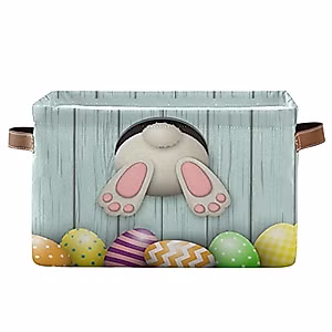 Easter Day Bunny Tail Eggs Storage Basket Fabric Laundry Baskets Happy Easter Rabbit Spring Storage Boxes Organizer Bag for Baby Cloth Dog Toy Book Storage Cubes Shelf Closet Bins 16×12×8 Inches