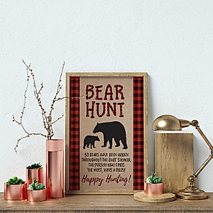 Lumberjack Scavenger Bear Hunt Baby Shower Game - Lumberjack Fun Activities and Decorations - Includes 1 (8.5x11 inches) Sign and 30 (2 inches) Bear Stickers