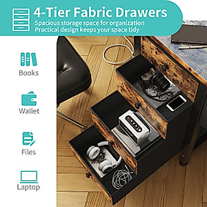 Lufeiya Computer Desk with Fabric Drawers, 47 inch Home Office Desk with Monitor Stand, Gaming Desk with LED Lights and Power Outlets, Rustic Brown