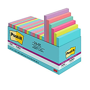 Post-it Super Sticky Notes, 3 in x 3 in, 24 Pads, 2x the Sticking Power, Miami Collection, Neon Colors (Orange, Pink, Blue, Green), Recyclable(654-24SSMIA-CP)