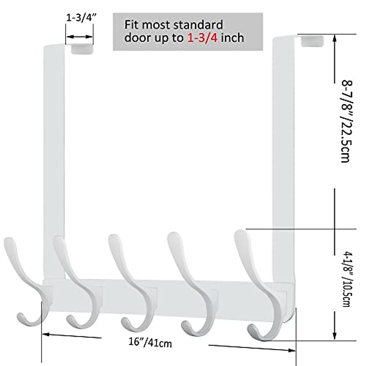 WEBI Over The Door Hook 5 Coat Hooks,Over The Door Towel Rack,Door Hanger Over Door Coat Rack for Hanging Towels,Clothes,Back of Bathroom,White