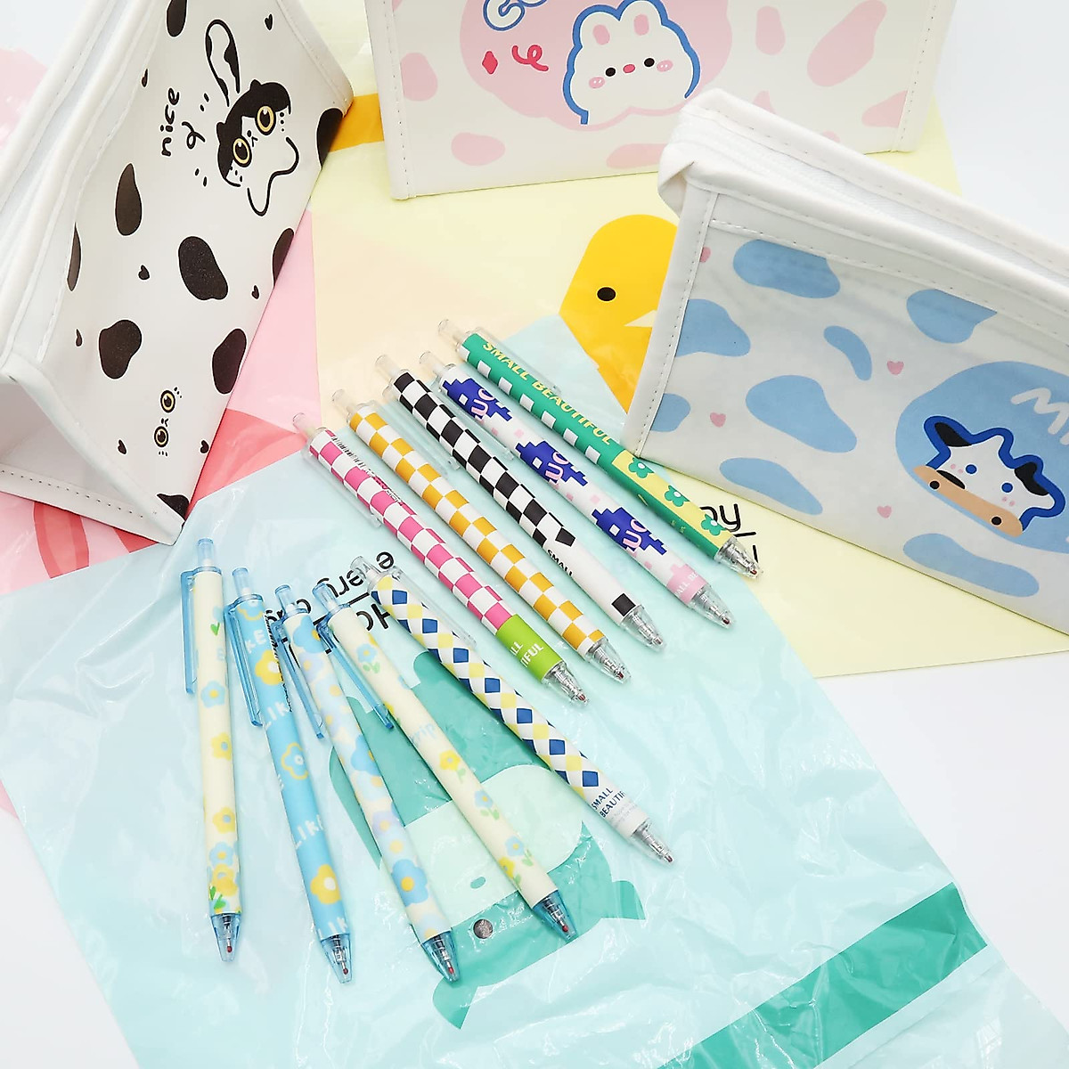 Aufruh Cow Pencil Case PU Leather Cute Cartoon Animal Pencil Pouch Blue Make Up Case Cosmetic Bag Stationary Kawaii Pencil Box