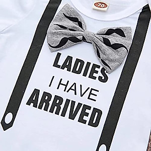 Tikoubabe 3-6 Months Baby Boy Clothes Newborn Outfits Infant Cute Hipster Romper + Long Pants + Hat 3 Pieces Ladies I Have Arrived Printed Mustache hat 3-6 Months 80cm