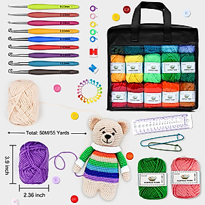 103 PCS Crochet Kit with Crochet Hooks Yarn Set, Premium Bundle Includes 1650 Yards Acrylic Yarn Skeins Balls, Needles, Accessories, Bag, Ideal Starter Pack for Kids Adults Beginner Professionals