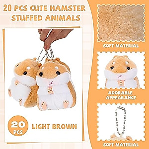 20 Pieces Small Hamster Plush Animals Cute Hamster Plush Stuffed Animal Small Stuffed Doll Keychain Key Holder Bag Pendant Party Favor for Kids Birthday Party Favors DIY Home Decor (Light Brown)