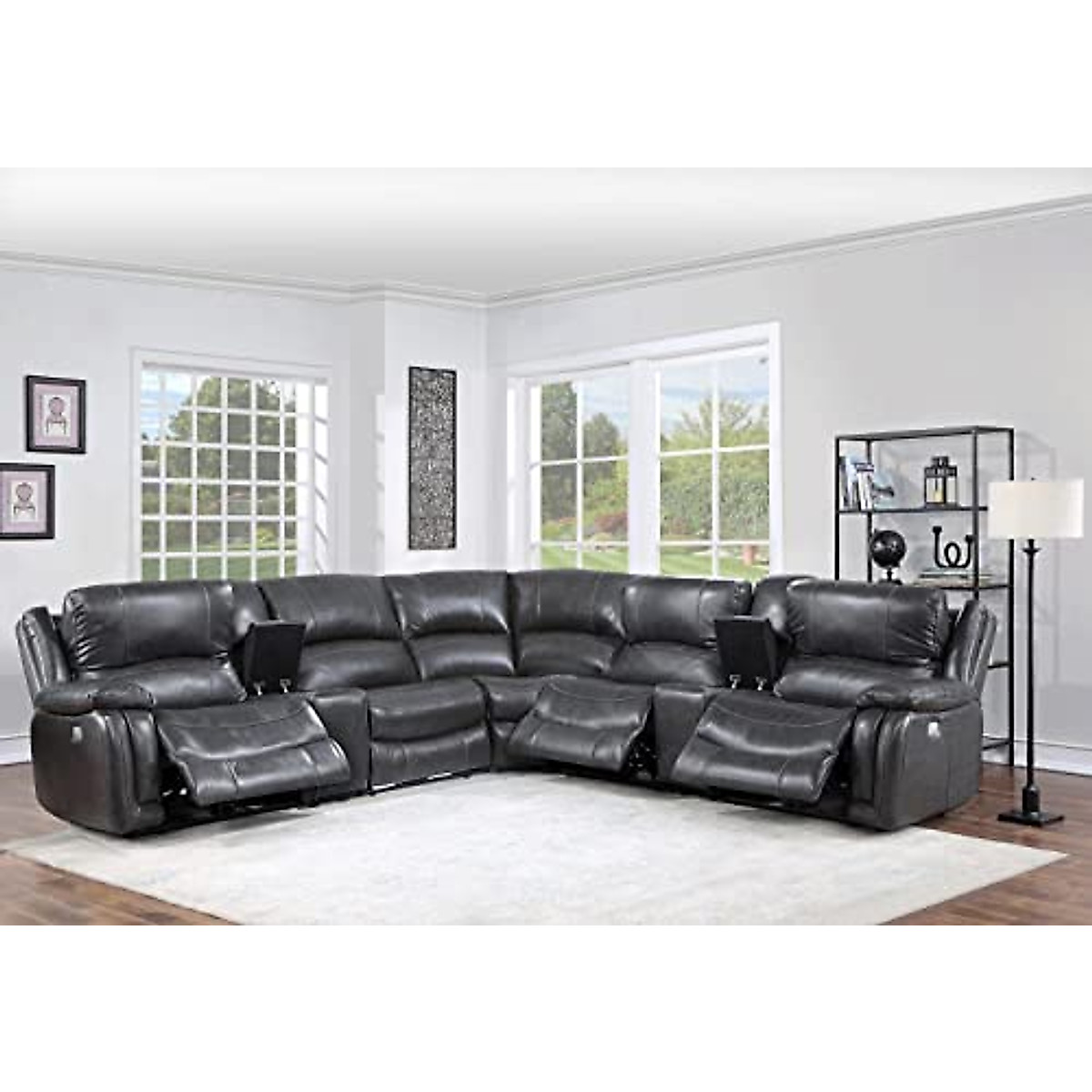Steve Silver Denver 7 Piece Charcoal Leather Power Reclining Sectional