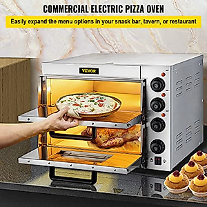 VEVOR Commercial Pizza Oven Countertop, 14" Double Deck Layer, 110V 1950W Stainless Steel Electric Pizza Oven with Stone and Shelf, Multipurpose Indoor Pizza Maker for Restaurant Home Pretzels Baked