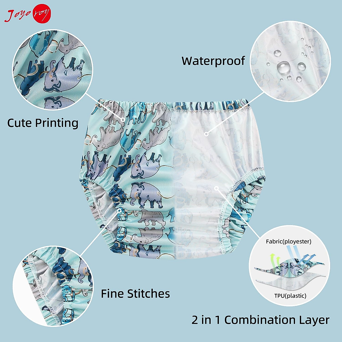 Joyo roy 4Pcs Rubber Training Pants for Toddlers 2T Plastic Underwear Covers for Potty Training Diaper Cover Rubber Pants for Toddlers Training Pants Boys Swim Diaper Covers for Toddlers Plastic Pants