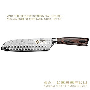 KESSAKU Santoku Knife - 7 inch - Samurai Series - Razor Sharp Kitchen Knife - Forged 7Cr17MoV High Carbon Stainless Steel - Wood Handle with Blade Guard