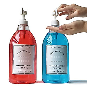 Unalilia Empty Plastic Laundry Liquid Dispenser Set - Large Soap Detergent Container (67.6 oz) Clear Reusable Pump Bottle for Detergent, Softener, Bleach, 2 Pack