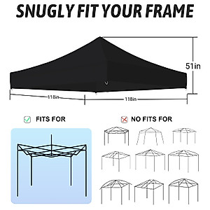 ShiningShow 10x10 Canopy Replacement Top for Pop Up Canopy Tent, UV Protection, Waterproof and Windproof Tent Roof for Outdoor Garden Patio Sun Shade, Black