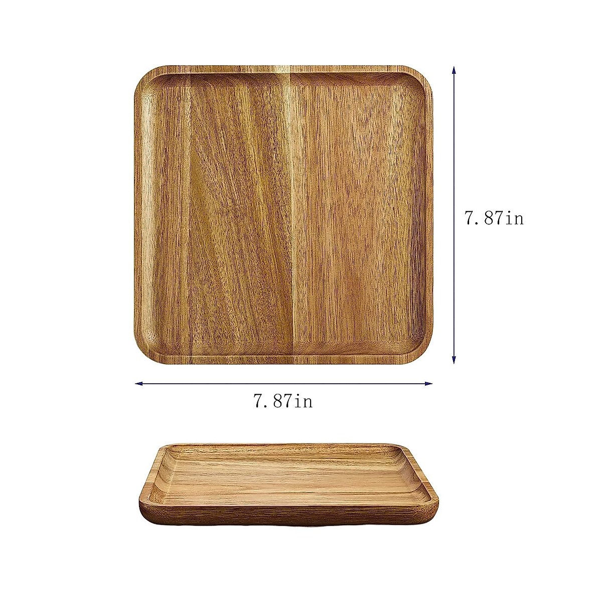 Linwnil Square Acacia Wood Plate,Wooden Trays Serving Platters Dinner Server Trays Dessert Cookie Snack Charcuterie Boards,7.8" x 7.8"