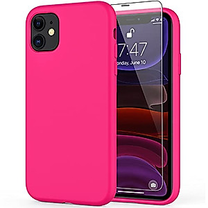 DEENAKIN iPhone 11 Case with Screen Protector,Soft Flexible Silicone Gel Rubber Bumper Cover,Slim Fit Shockproof Protective Phone Case for iPhone 11 6.1" Hot Pink