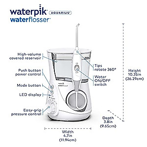 Waterpik Aquarius Water Flosser Professional For Teeth, Gums, Braces, Dental Care, Electric Power With 10 Settings, 7 Tips For Multiple Users And Needs, ADA Accepted, White WP-660