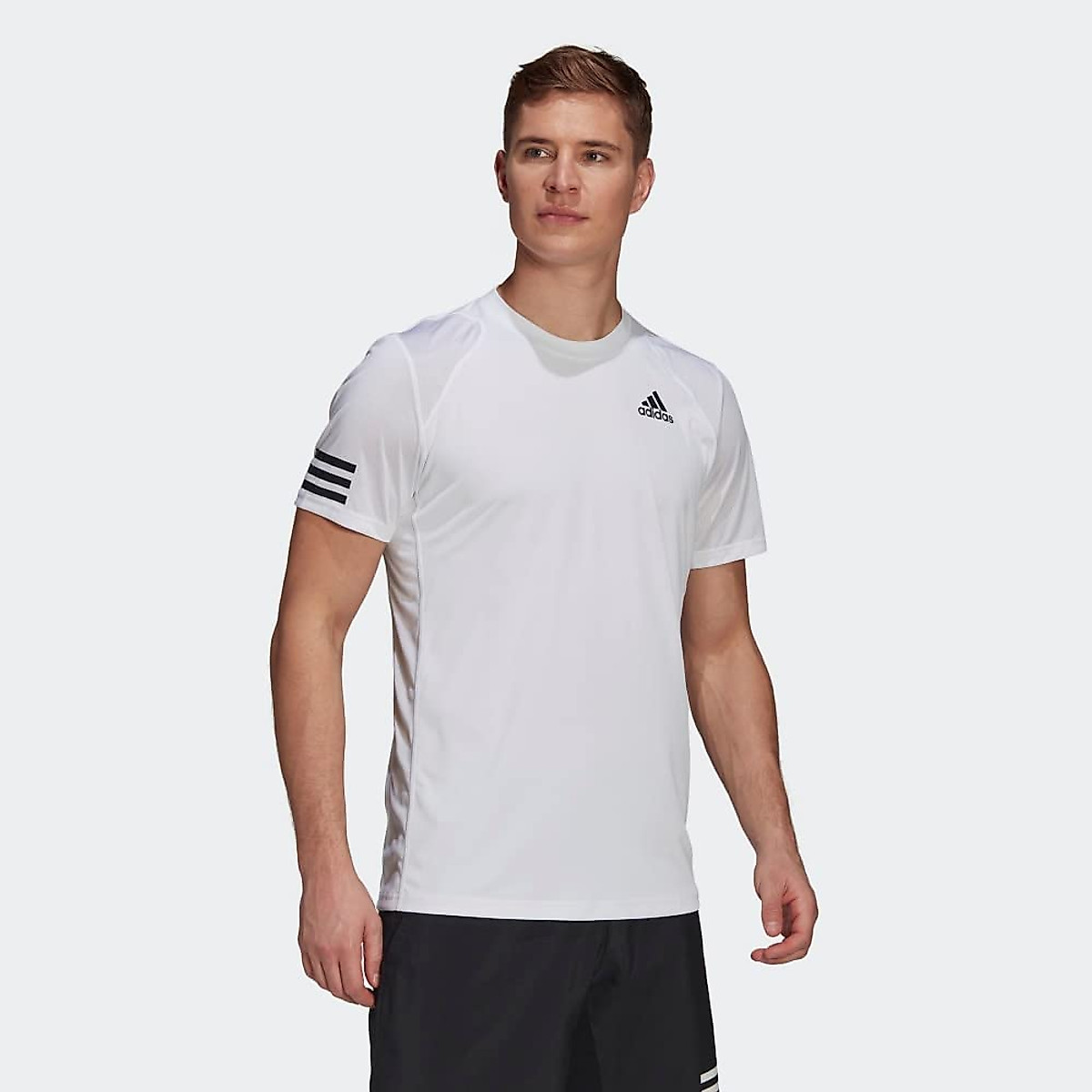 adidas Men's Club Tennis 3-Stripes Tee, White/Black, Small