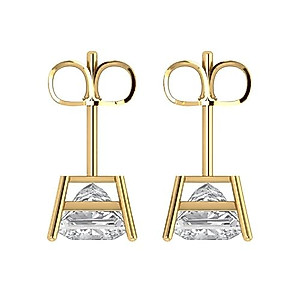 Clara Pucci 4.0 ct Princess Cut VVS1 Conflict Free Solitaire Genuine Moissanite Designer Stud Earrings Solid 14k Yellow Gold Push Back