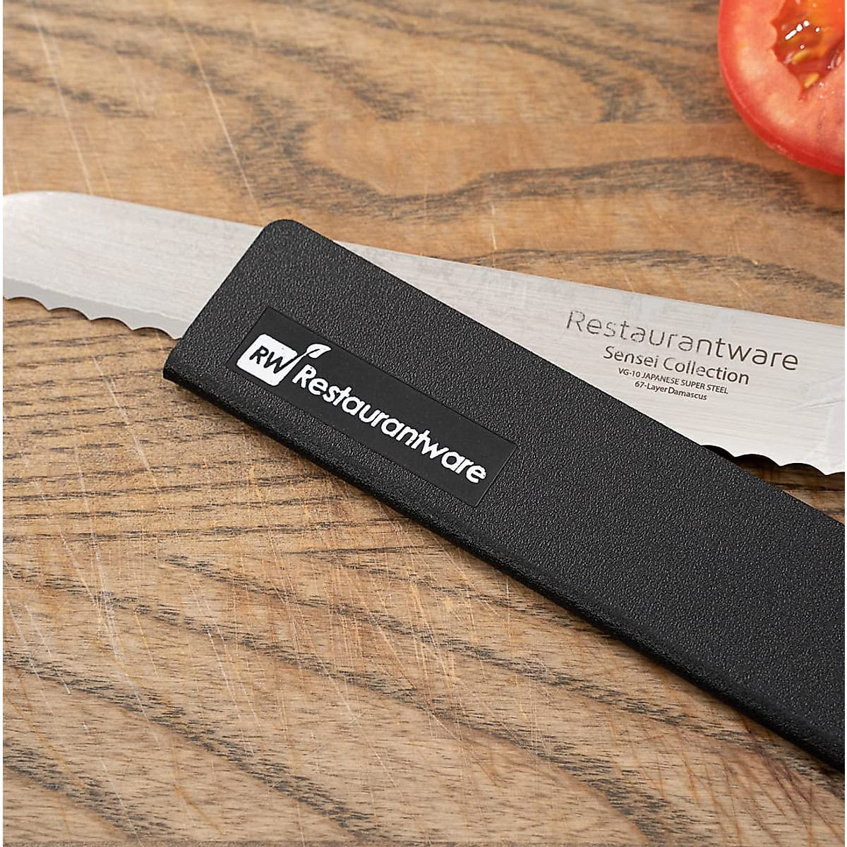 Restaurantware Sensei 10 x 1.5 Inch Knife Sleeve, 1 BPA-Free Knife Protector - Fits Bread Knife, Felt Lining, Black Plastic Knife Blade Guard, Durable, Cut-Proof