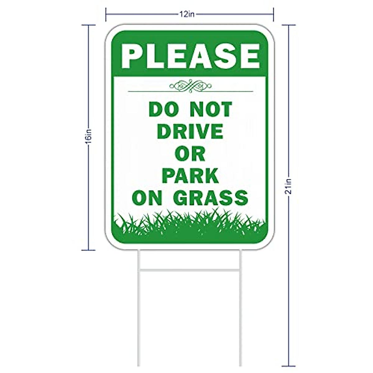 Please Do Not Drive Or Park On Grass Sign, 2Pack Keep Off The Grass Yard Sign with Metal Wire H-Stakes, 16" x12" Stay Off Grass Signs Double Sided UVresistance, Waterproof, Easy to Install