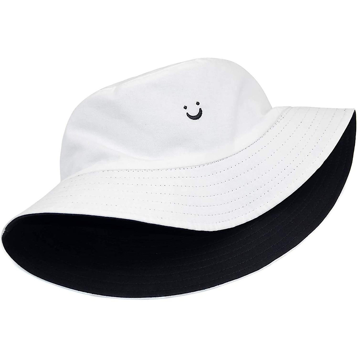 Malaxlx Black White Bucket Hat Beach Sun Hat Aesthetic Fishing Hat for Men Women Teens, Reversible Double-Side-Wear