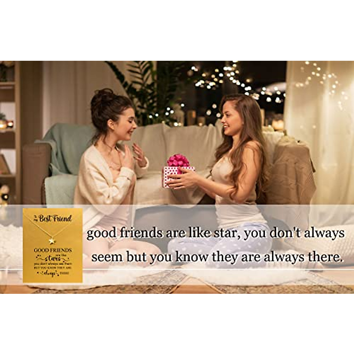Gifts for Best Friend Star Necklace for Women Girls Friendship Necklace with Gift Card(Star)