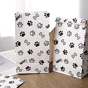 VGOODALL 24PCS Paw Print Treat Bags, 4.7"x 3.1"x 8.7" Puppy Dog Paw Print Gift Bags Black White Dog Paw Party Favors Bags for Girl Boy Baby Shower Birthday Party