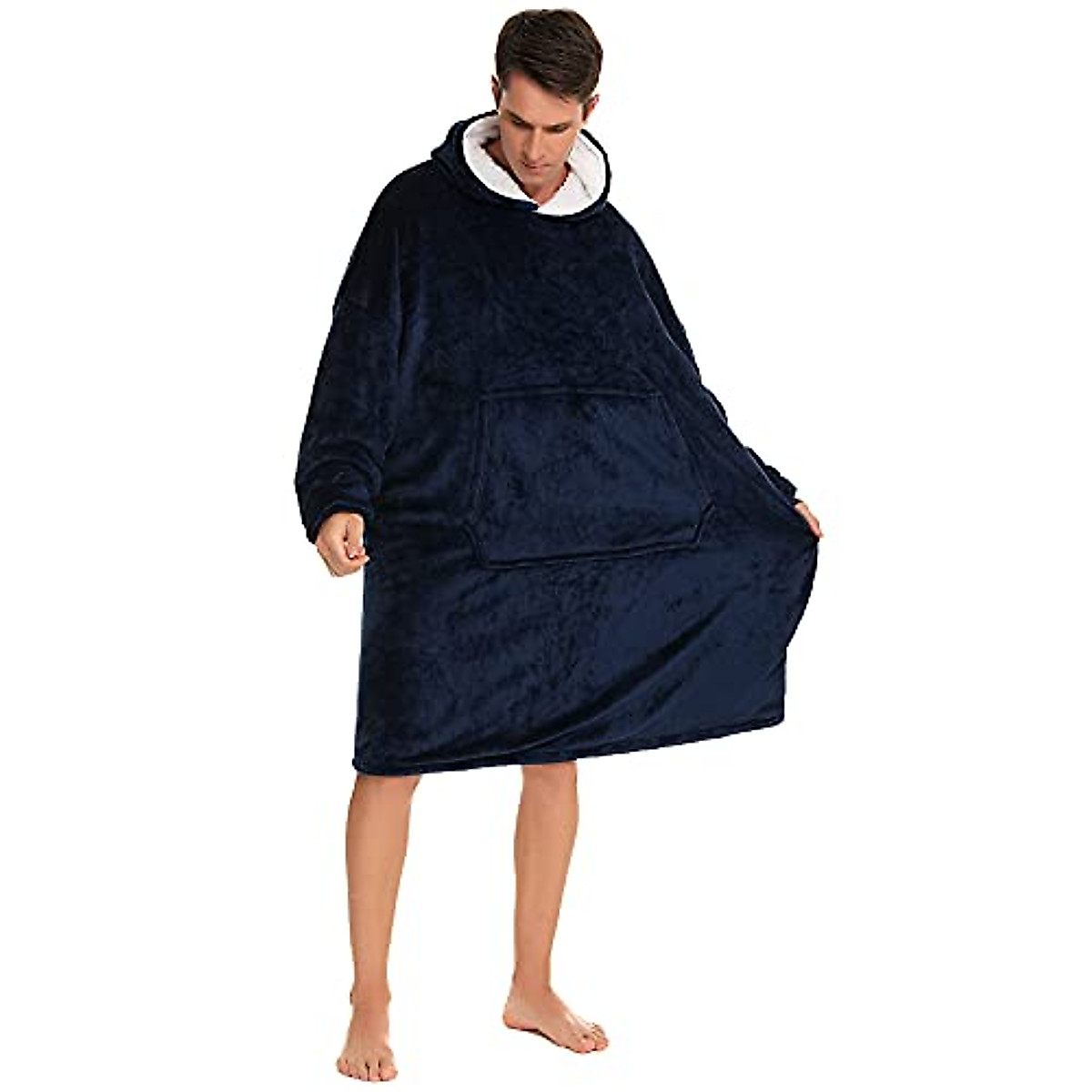 YEPLINS Oversized Blanket Sweatshirt Hoodie, Wearable Hoodie Sherpa Hoodie Sweatshirt, Soft Warm Hooded Blanket Giant Hoodie for Men (Blue)