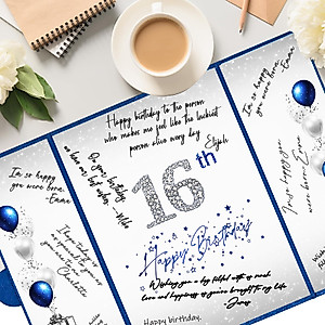 Crenics 16th Birthday Decorations for Boy or Girls, Creative 16th Birthday Guest Book Alternative, Blue and Silver 16 Birthday Signature Book 18 x 12 inch, Great Sweet 16 Birthday Gifts