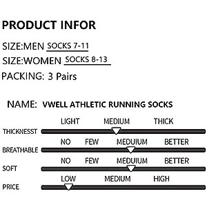 VWELL Toe Socks Cotton Athletic Running Five Finger Socks 3 Pairs,Size 7-11